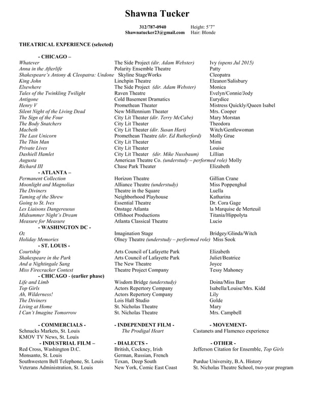 Tucker Shawna Resume May 2015 | PDF | Theater Venues | Attractions