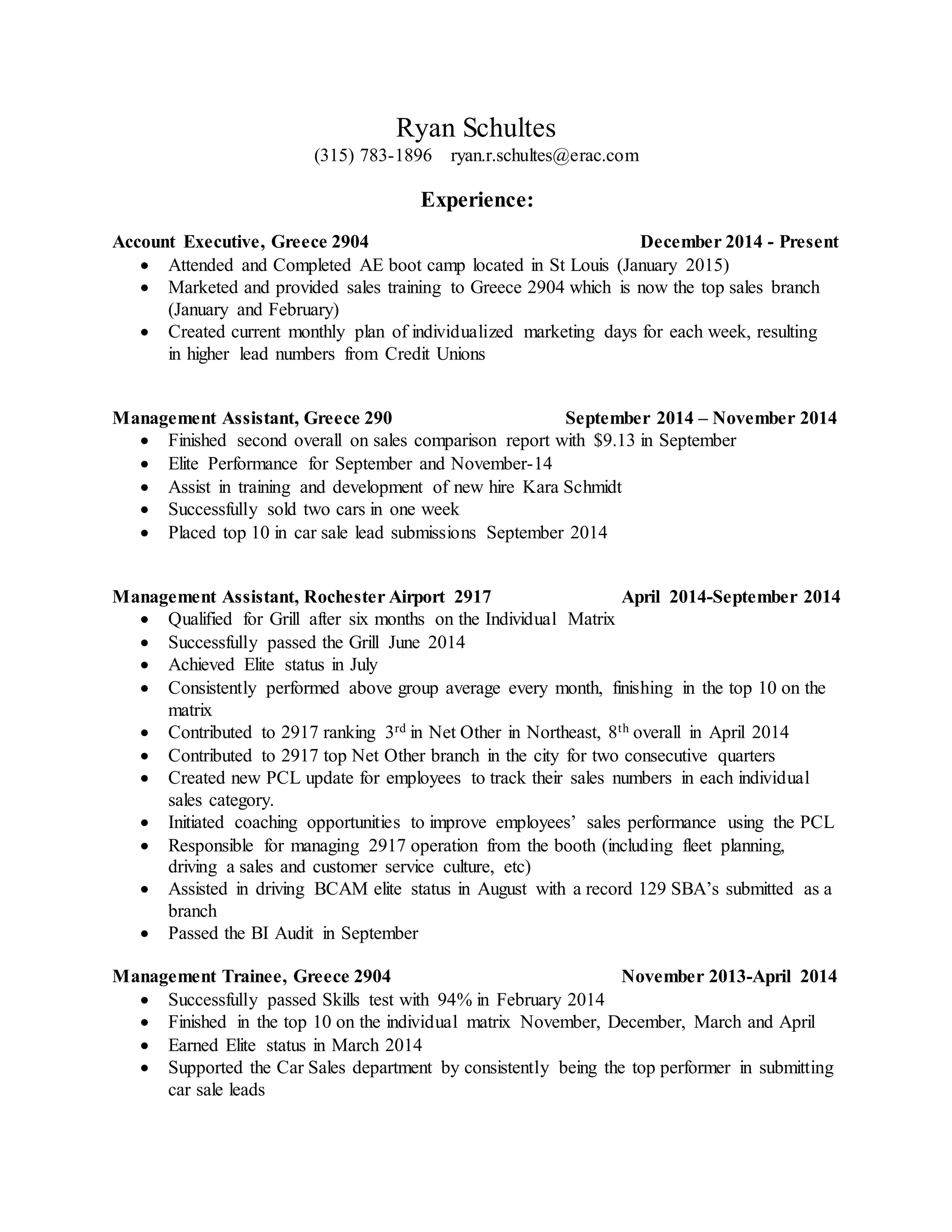 internal resume enterprise | DOCX | Sales | Business