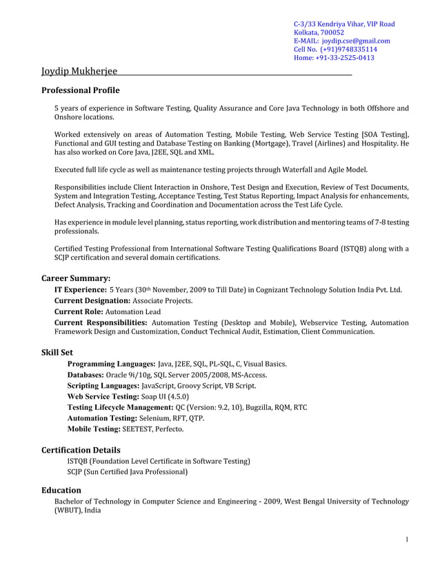 Resume_Joydip Mukherjee | PDF | Computer Software and Applications | Computing
