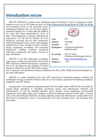 Prajna_Prakash-MeconReport | DOCX | Civil Engineering Industry | Industries