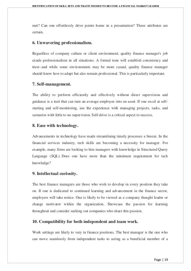 summer internship report (qualities of a financial leader) - Copy