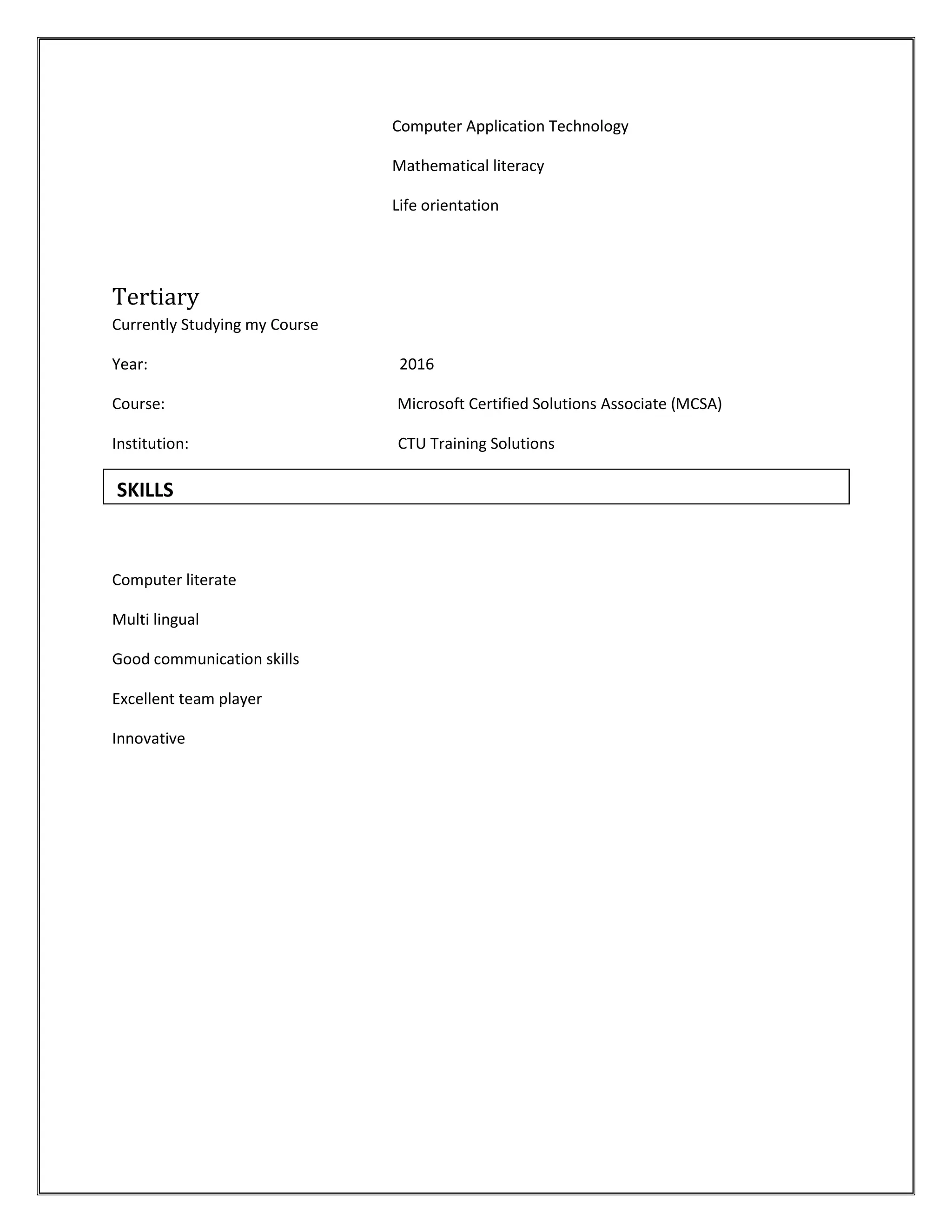 CURRICULUM VITAE OF Mpho Mabogwane12 | PDF