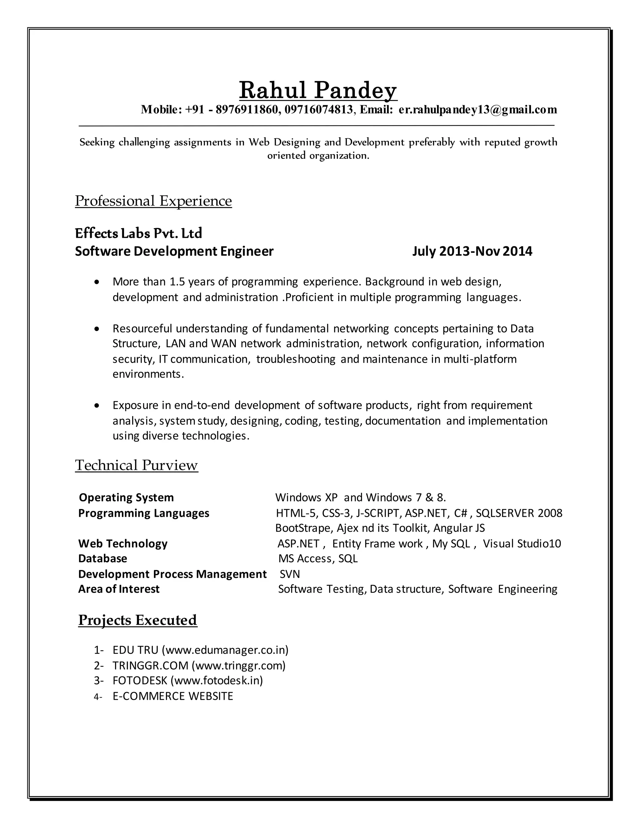 Cv Rahul | DOCX | Programming Languages | Computing