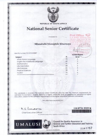 Matric certification | PDF