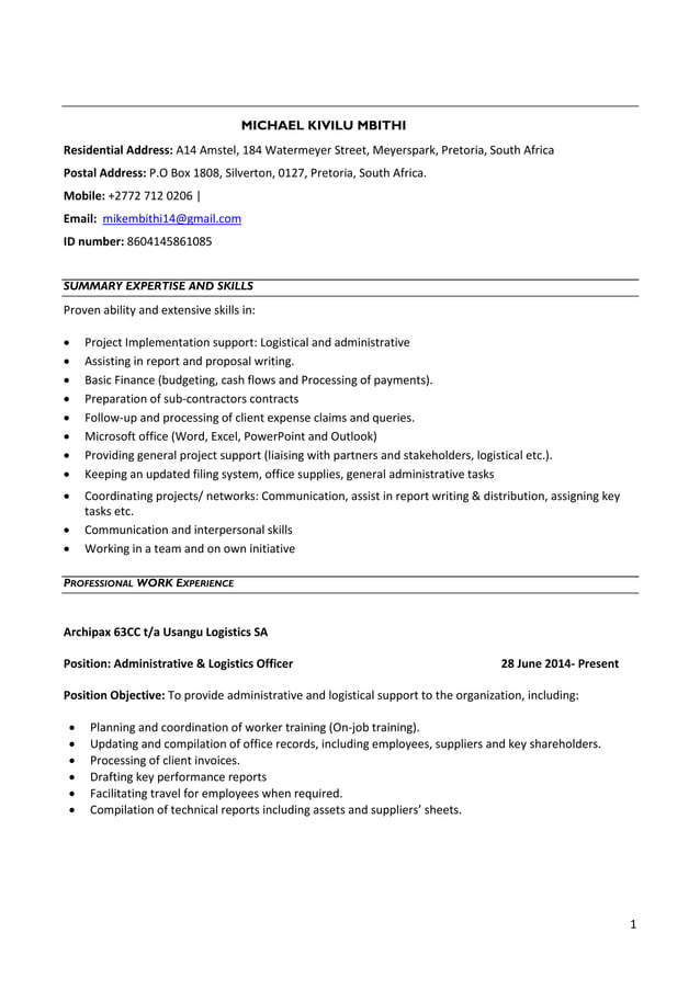 Curriculum Vitae- Michael Mbithi 08-2016 | PDF