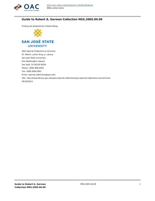 Robert German San Jose State University Collection MSS 2005 04 09 Guide ...