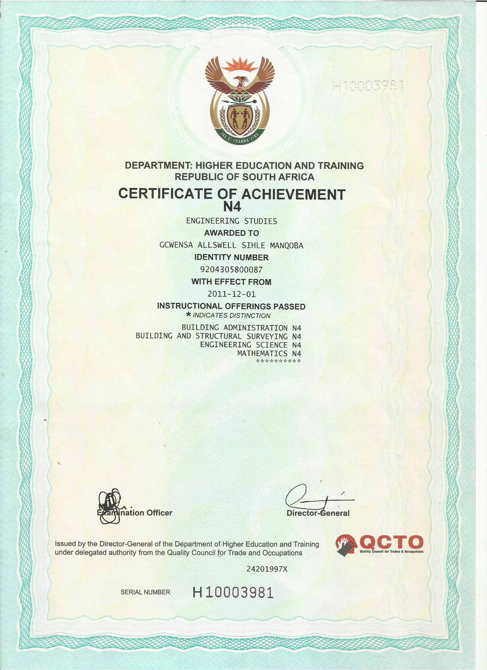 N4 certificate | PDF
