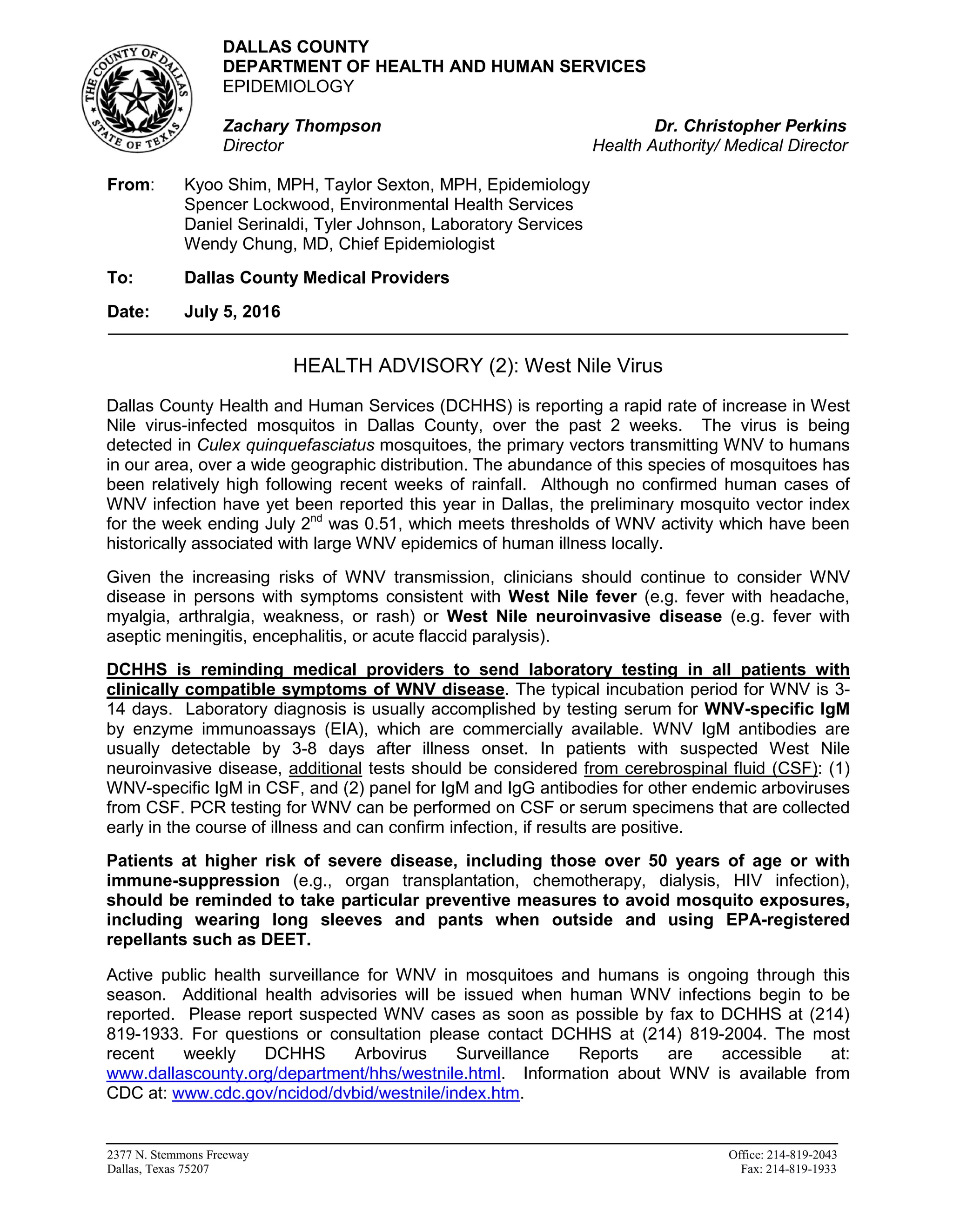 DCHHS_WNV_HealthAdvisory_070516 | PDF