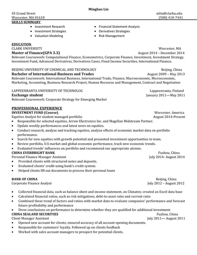 Minghao Lin-Clark University-Finance | PDF