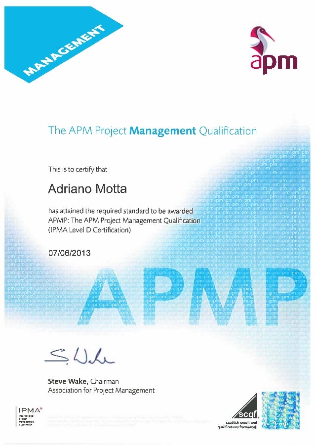 CERTIFICADO APM Shell - IPMA Level D Jun2013