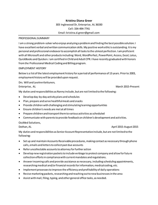 Kristina Diana Greer RESUME 3-2016 | PDF