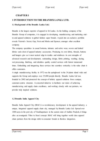 Training Report - Brandix Lanka (PVT) Ltd. | DOCX