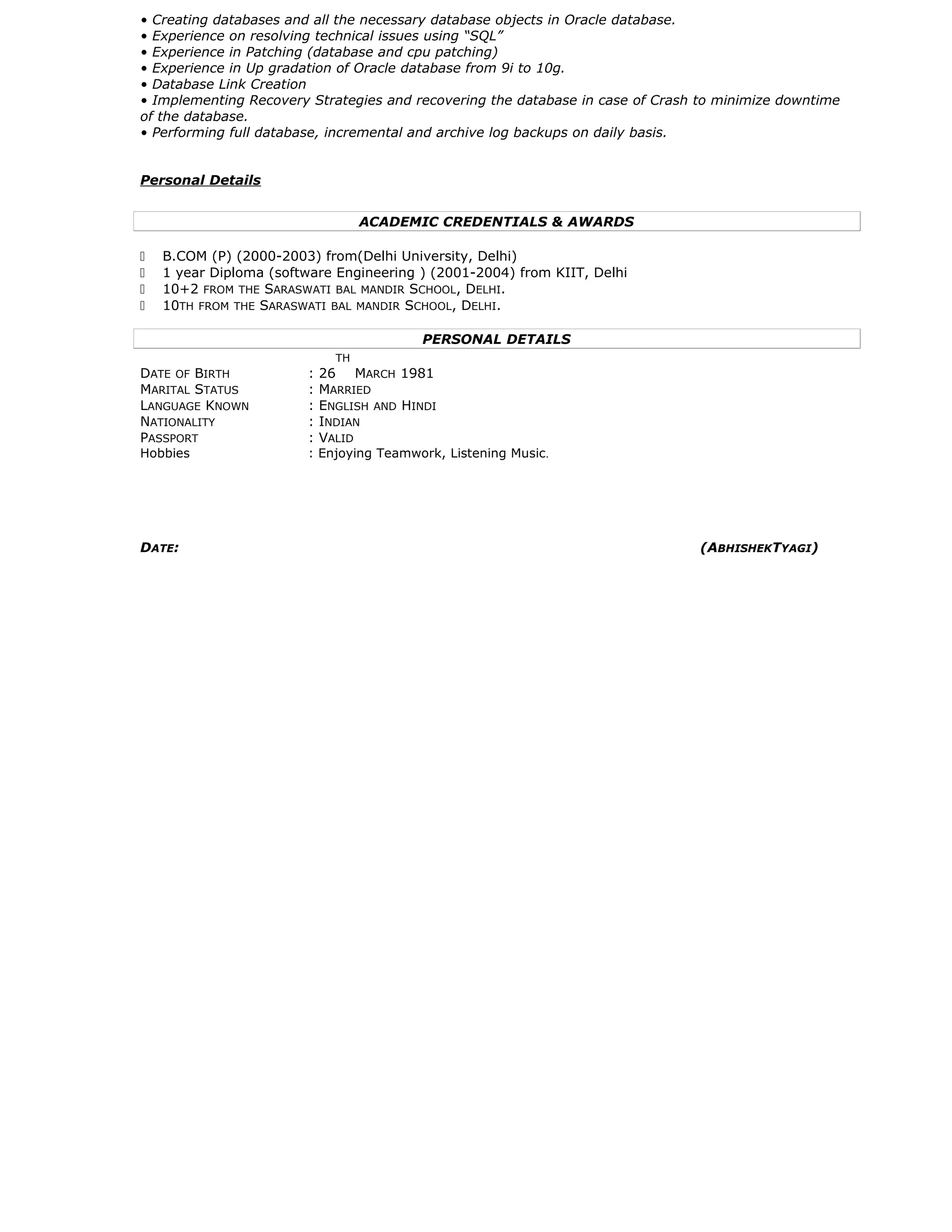 abhishekResume | DOC | Operating Systems | Computer Software and Applications