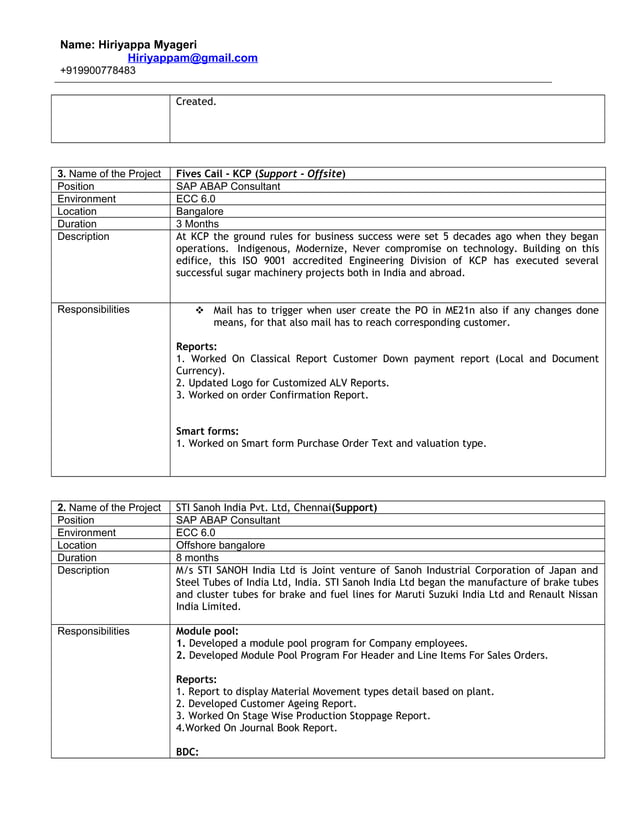 Hiriyappa SAP ABAP | DOC | Computer Software and Applications | Computing