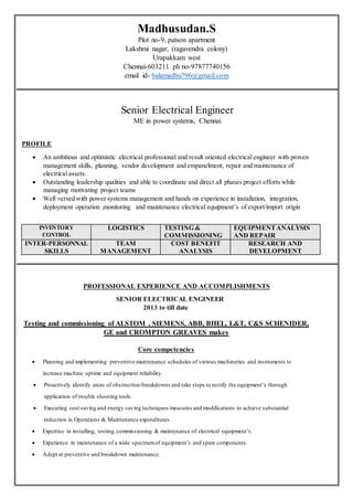 madhu resume for core companies | DOCX | Radio Control | Hobbies & Interests