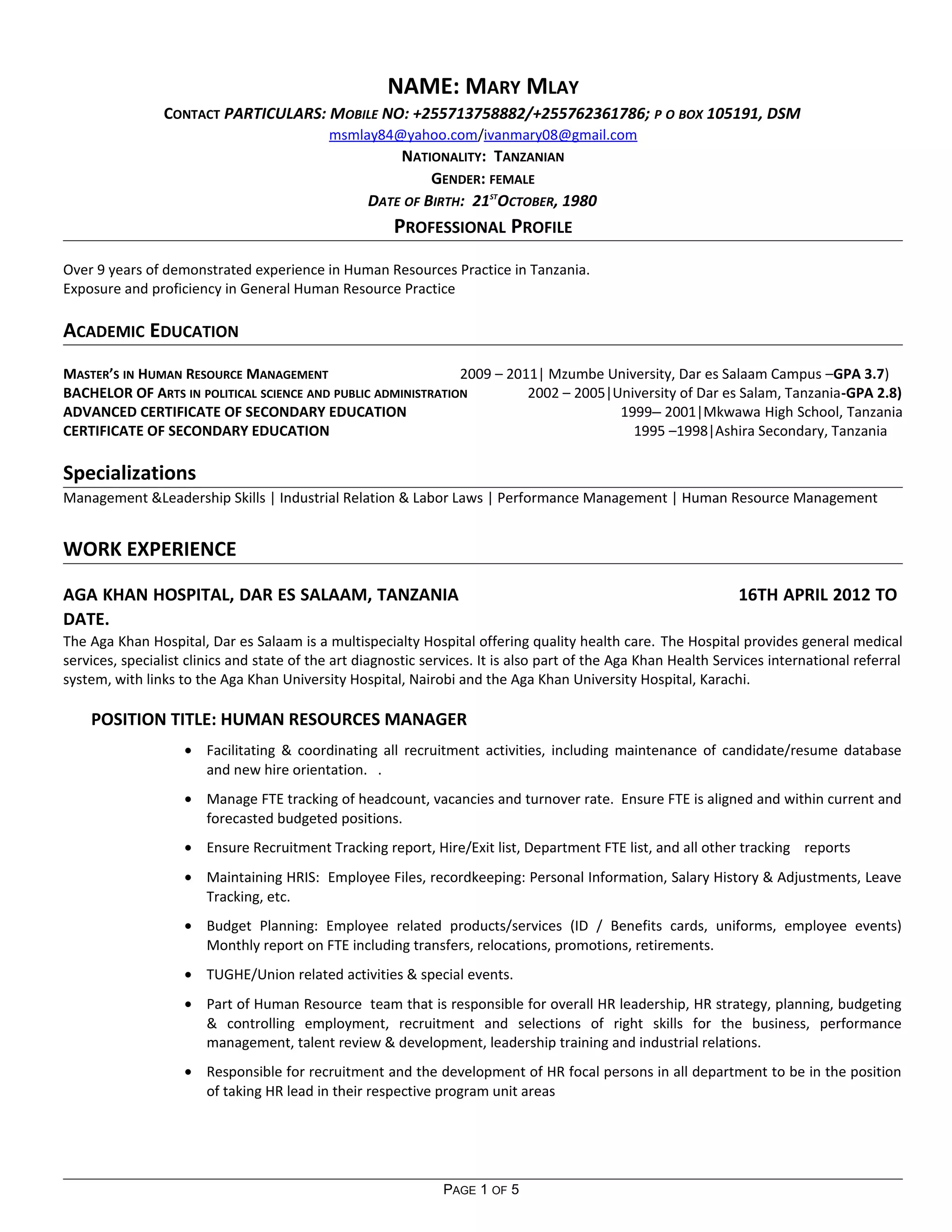 Curricullum- Mary Mlay Updated | DOC