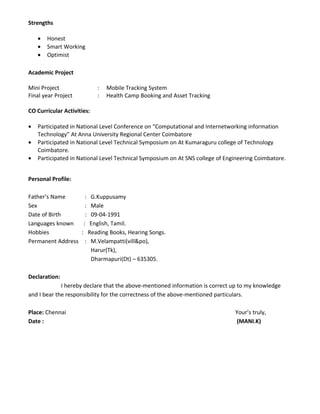 MANI.K MCA | DOC | Programming Languages | Computing