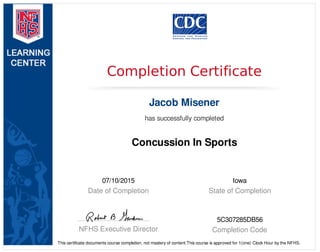 Concussion Certificate | PDF
