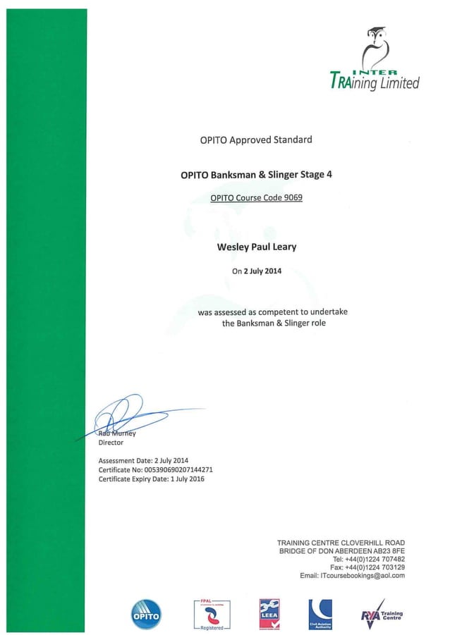 OPITO Banksman and Slinger stage 4 | PDF