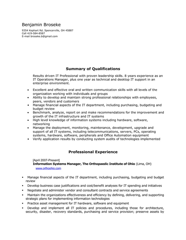 Ben Resume updated 2015 | DOC | IT and Internet Support | Internet