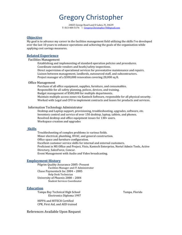Gregory Christopher Resume | PDF