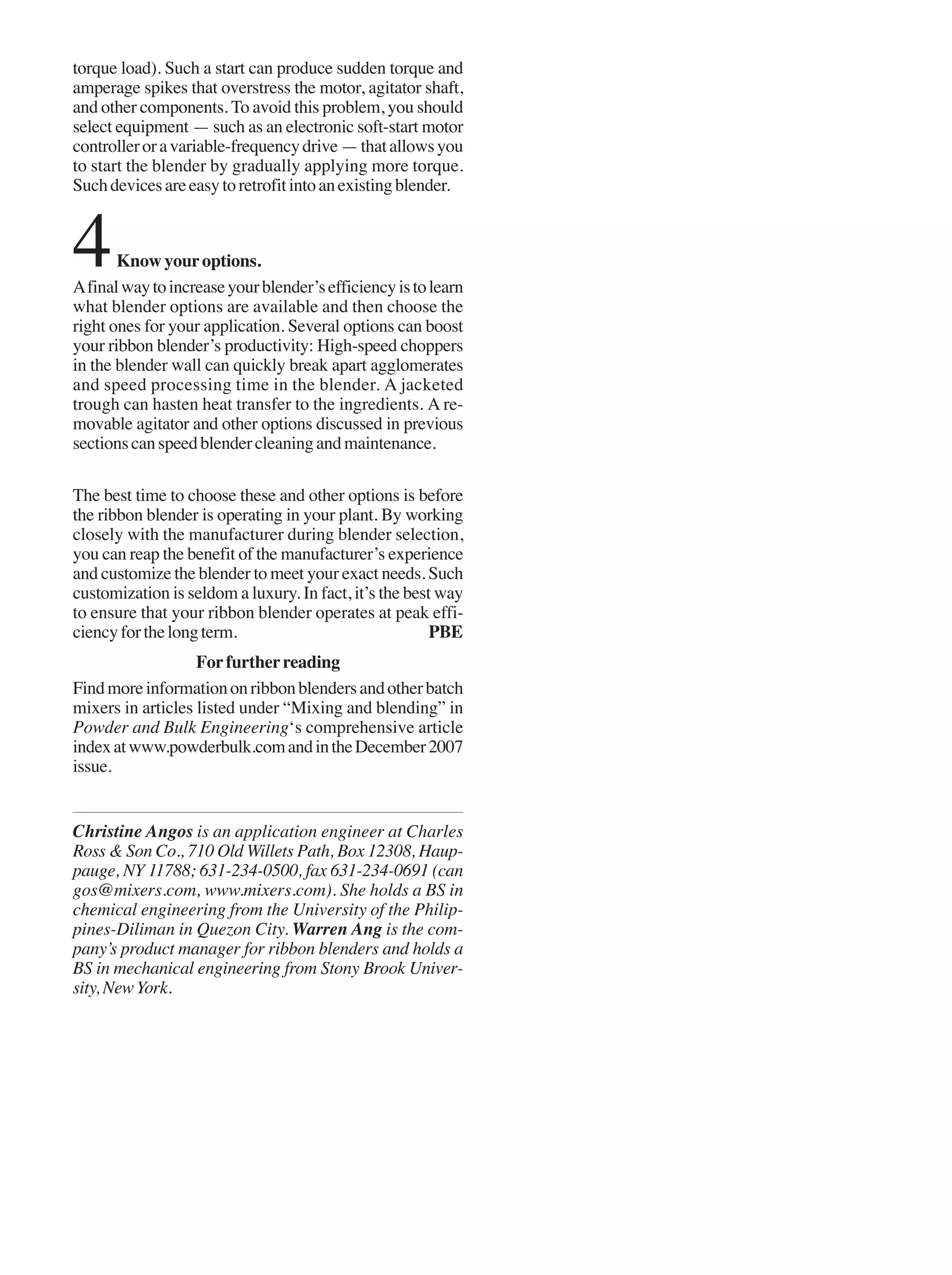 Ways to Optimize Ribbon Blender Efficiency, PBE Jan 2008 | PDF