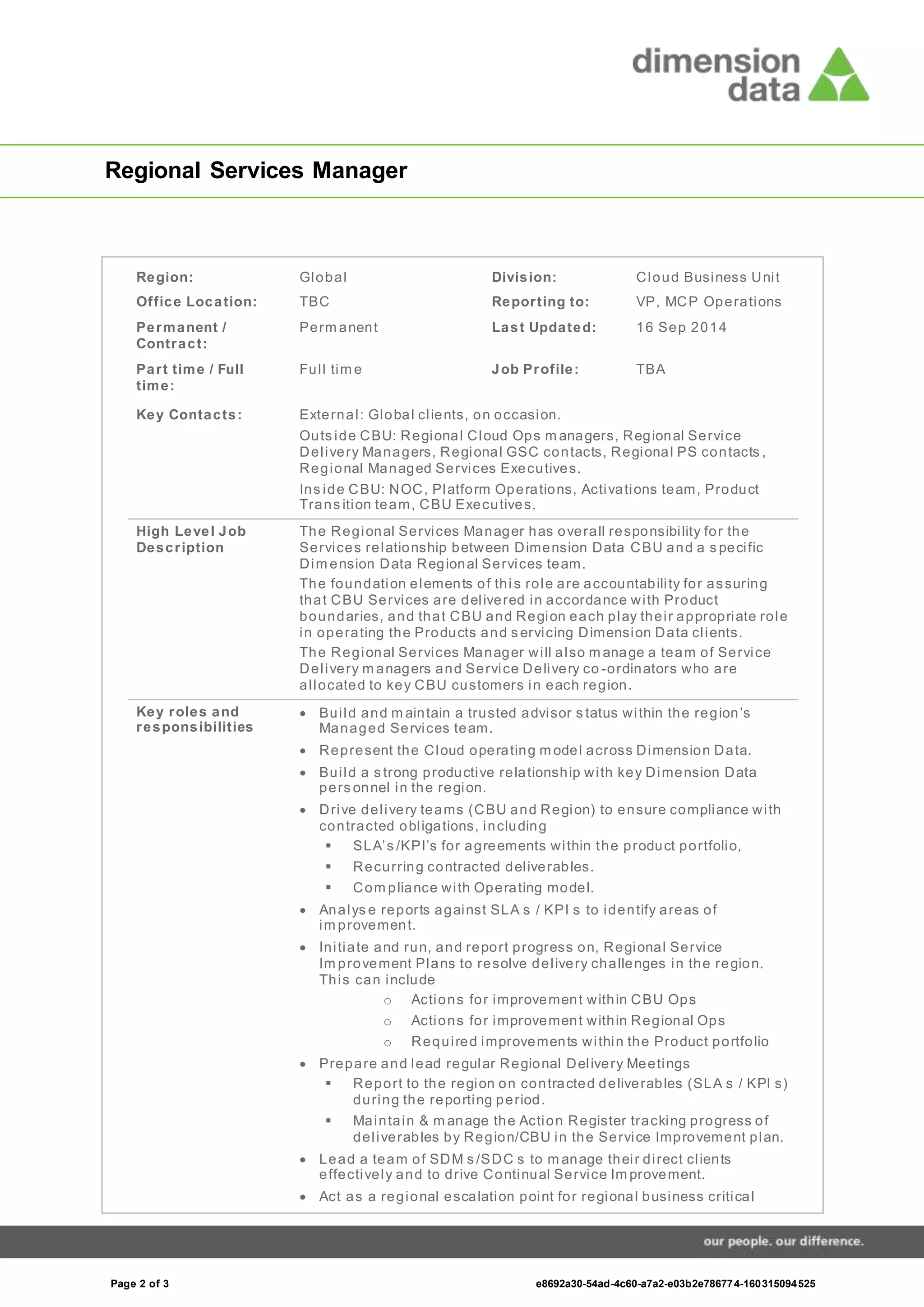 CBU Regional Services Manager | PDF