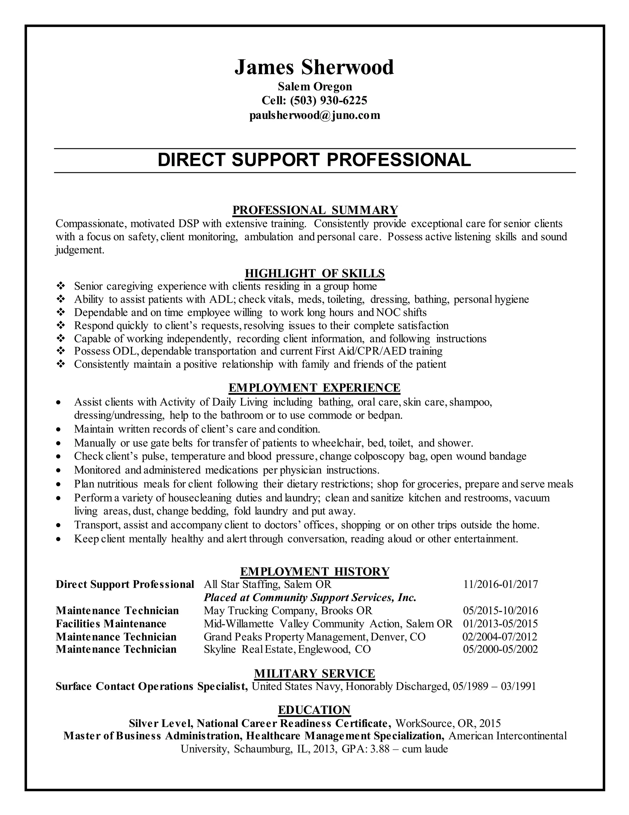 James Sherwood DSP Resume | DOCX
