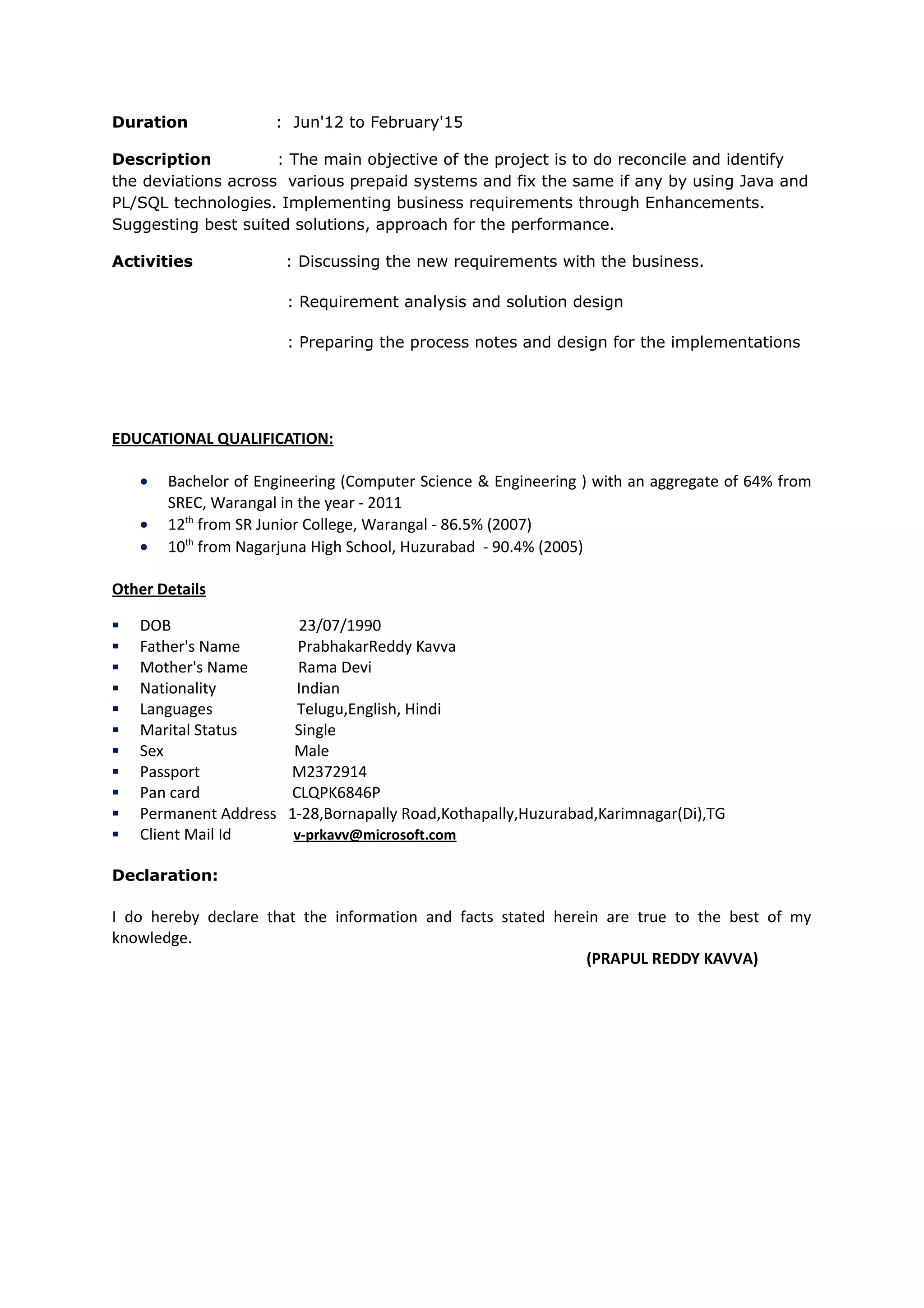 4 years of exp in PLSQL | DOC