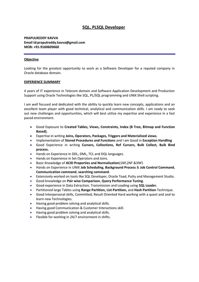 4 years of exp in PLSQL | PDF