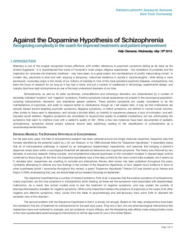 Assignment - Against the Dopamine Hypothesis of Schizophrenia