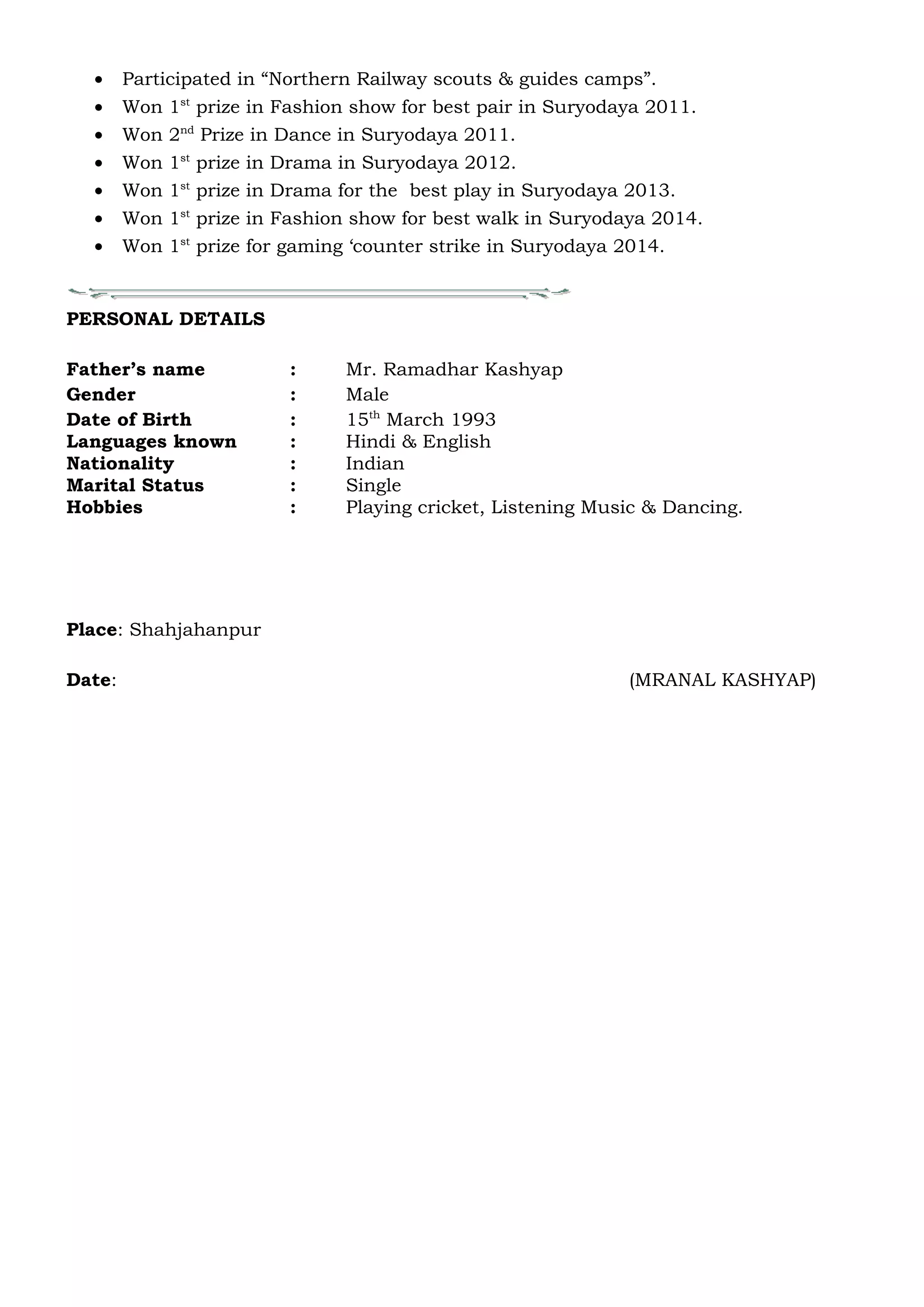 Resume Mranal Kashyap | PDF