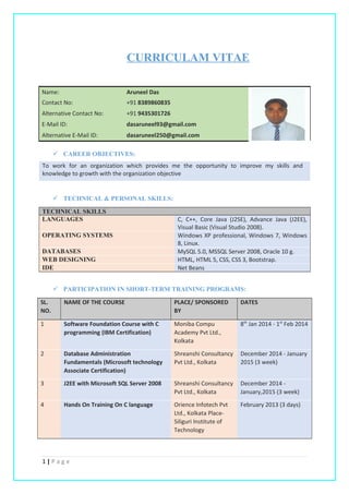 Aruneel Das-CV-CSE | PDF