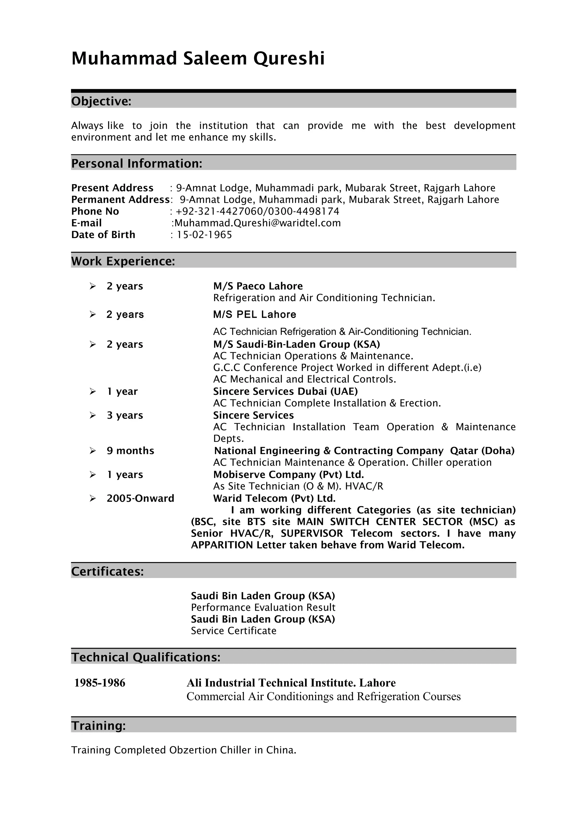 muhammad SALEEM CV. | DOC