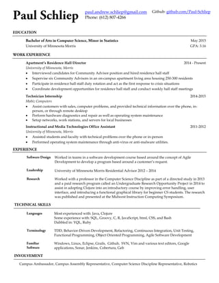 Paul Schliep Resume | PDF