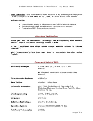 V Suresh Kumaar's CV | PDF | Business Accounting & Finance | Business