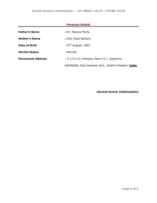 V Suresh Kumaar's CV | PDF | Business Accounting & Finance | Business