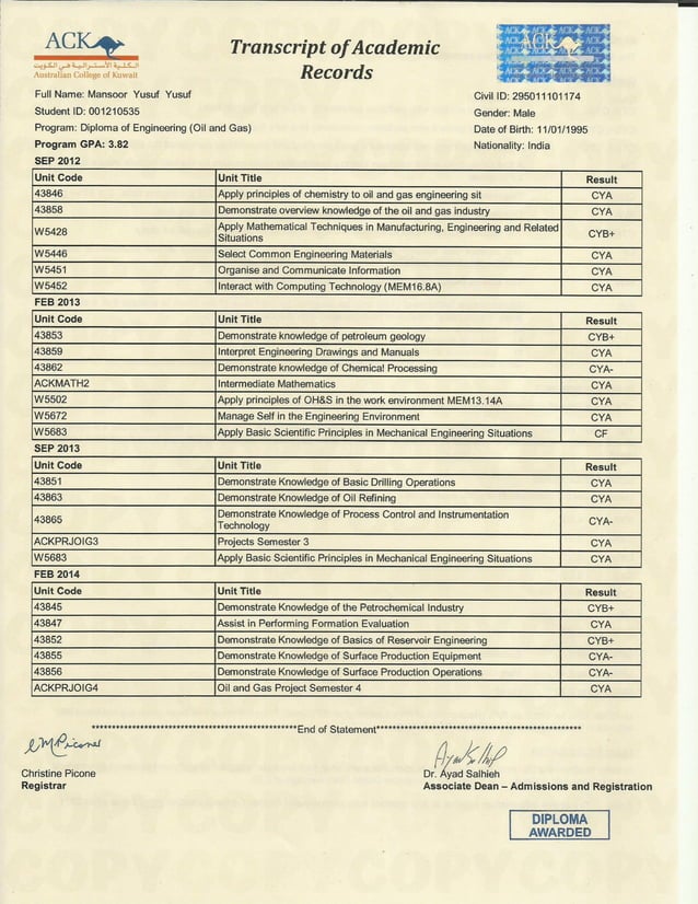 Diploma Transcript | PDF