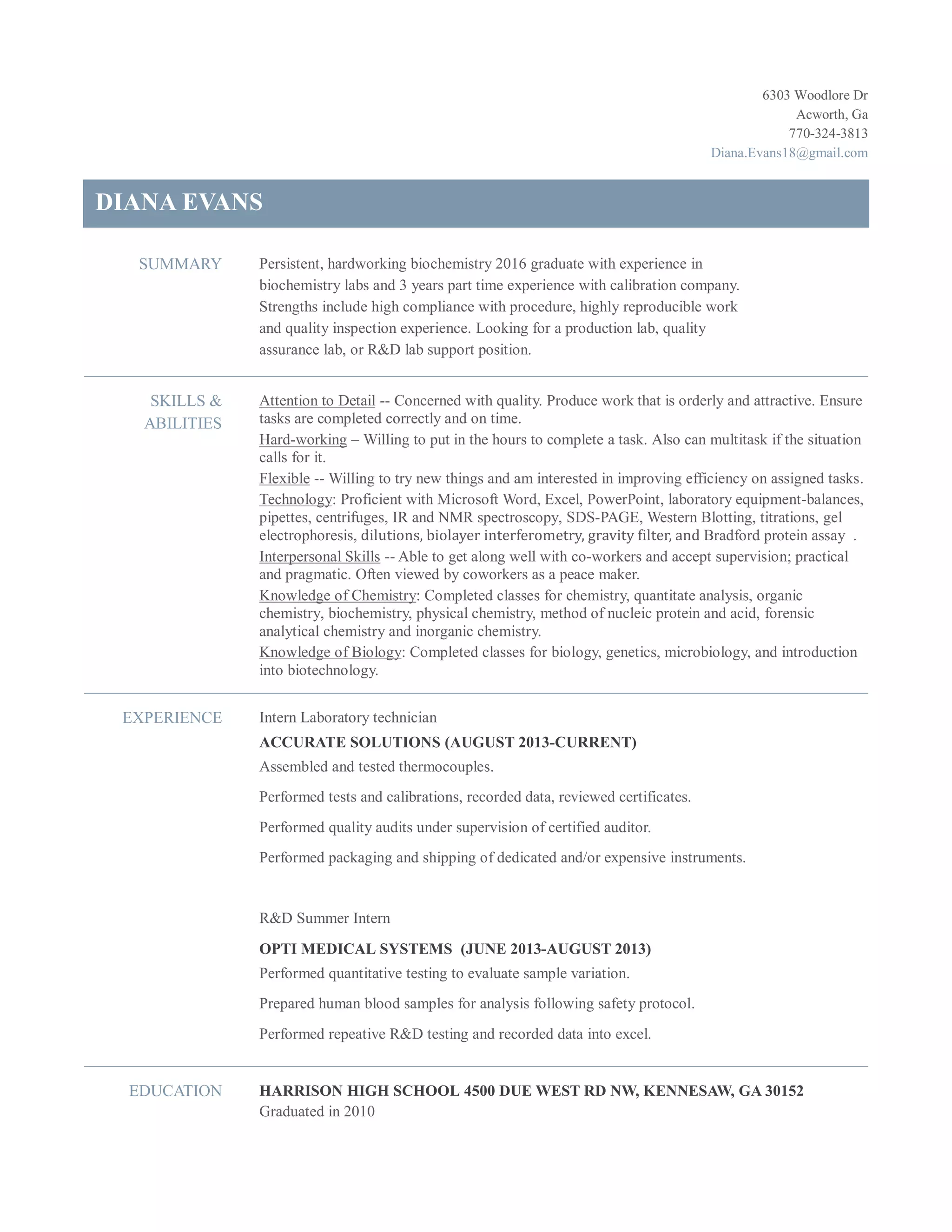 Diana Evans Resume | PDF