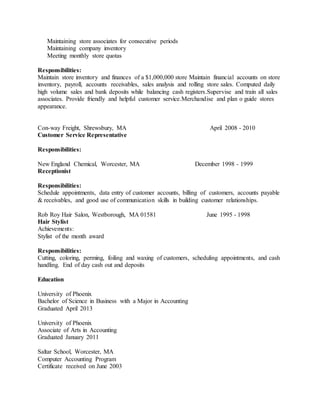 sandy resume | DOCX | Business | Business and Finance