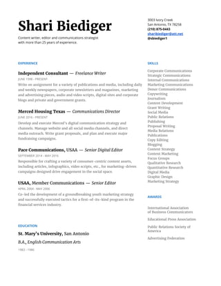 Shari Biediger-Resume | PDF | Marketing and Advertising | Business