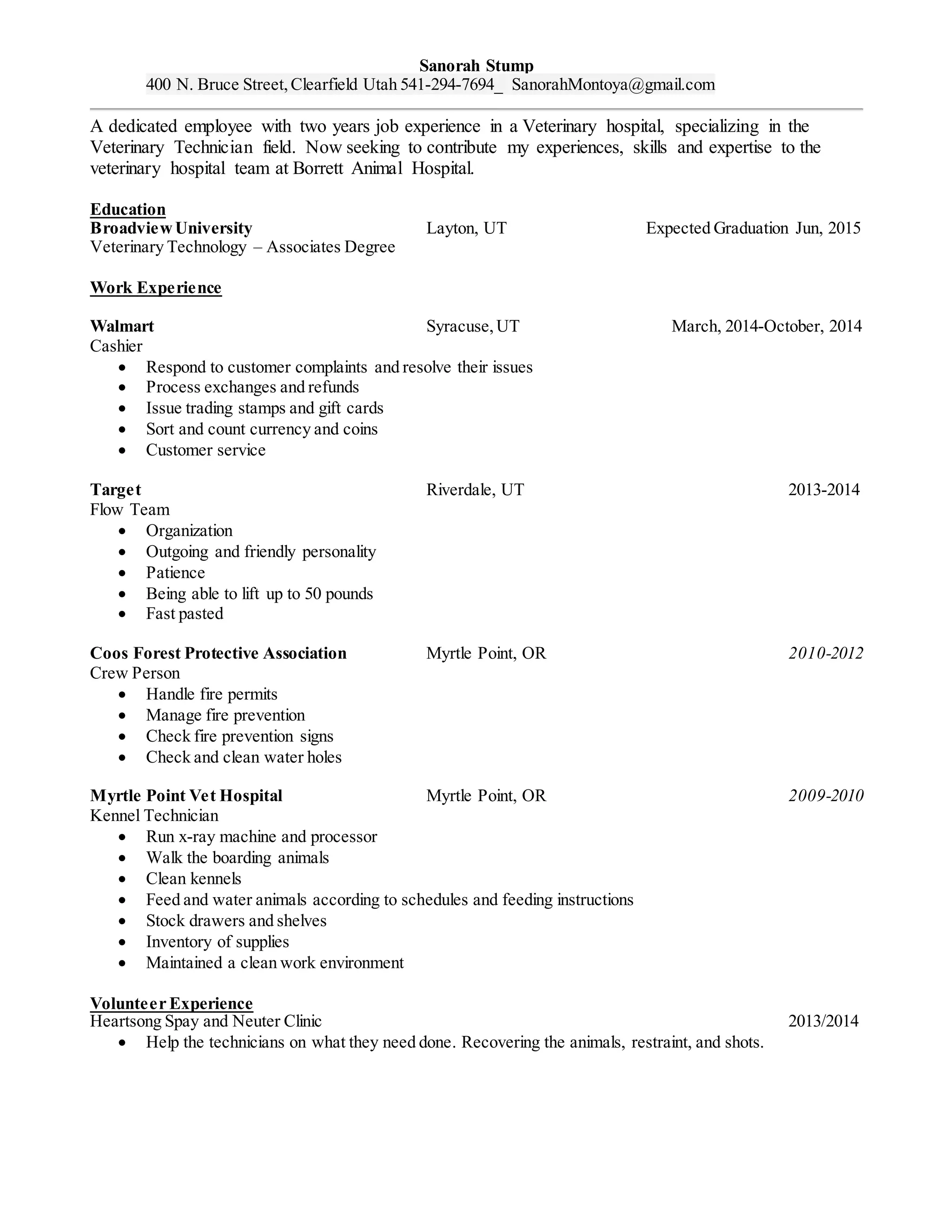 Sanorah Stump's Resume 2015 | DOCX