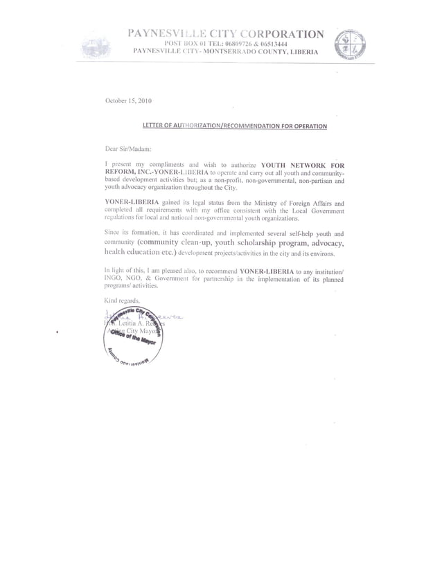 YONER LETTER OF AUTHROIZATION | PDF