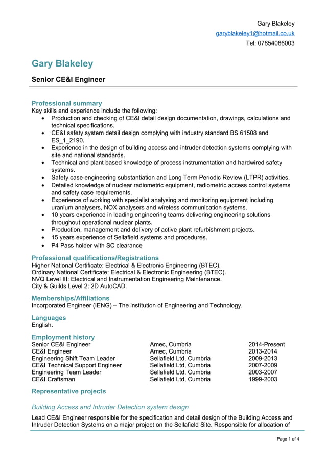 Gary Blakeley CV | DOC | Civil Engineering Industry | Industries