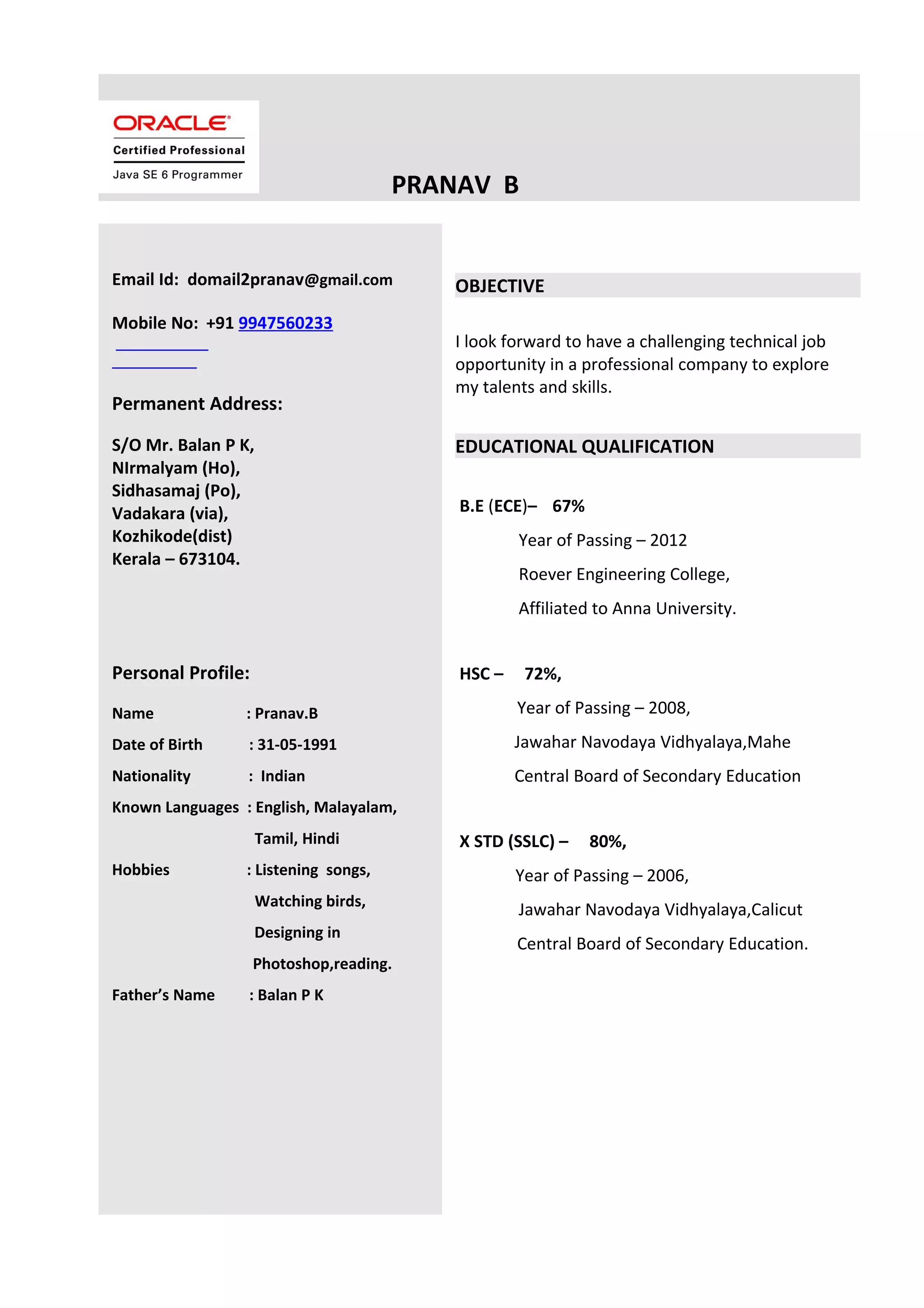 PRANAV_B_BE_ORACLE_CERTIFIED_JAVA_ROFESSIONAL | PDF