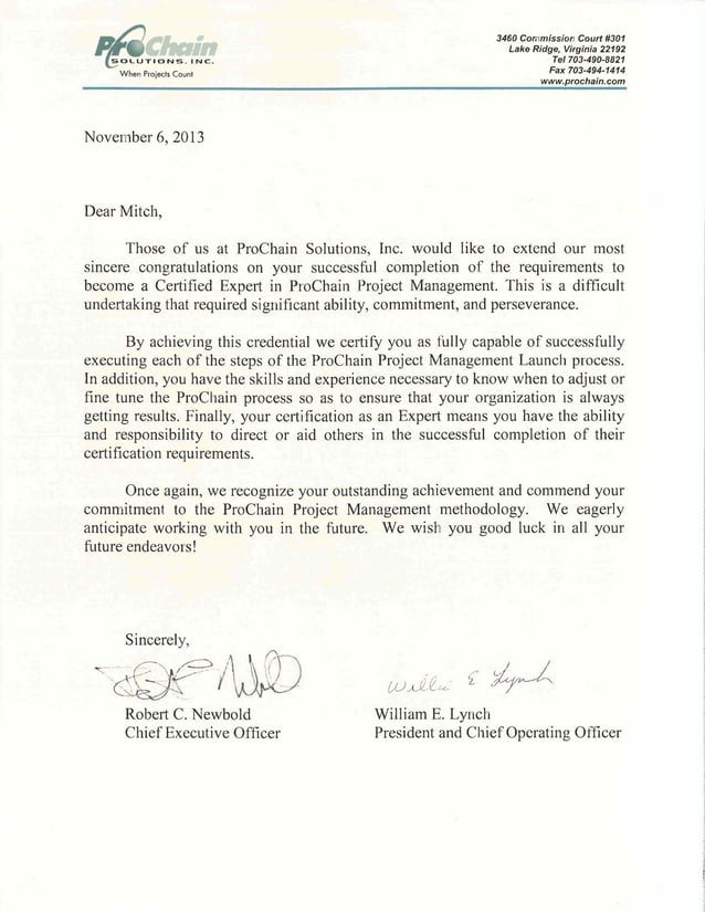 ProChain Solution, Inc. Cert Letter | PDF
