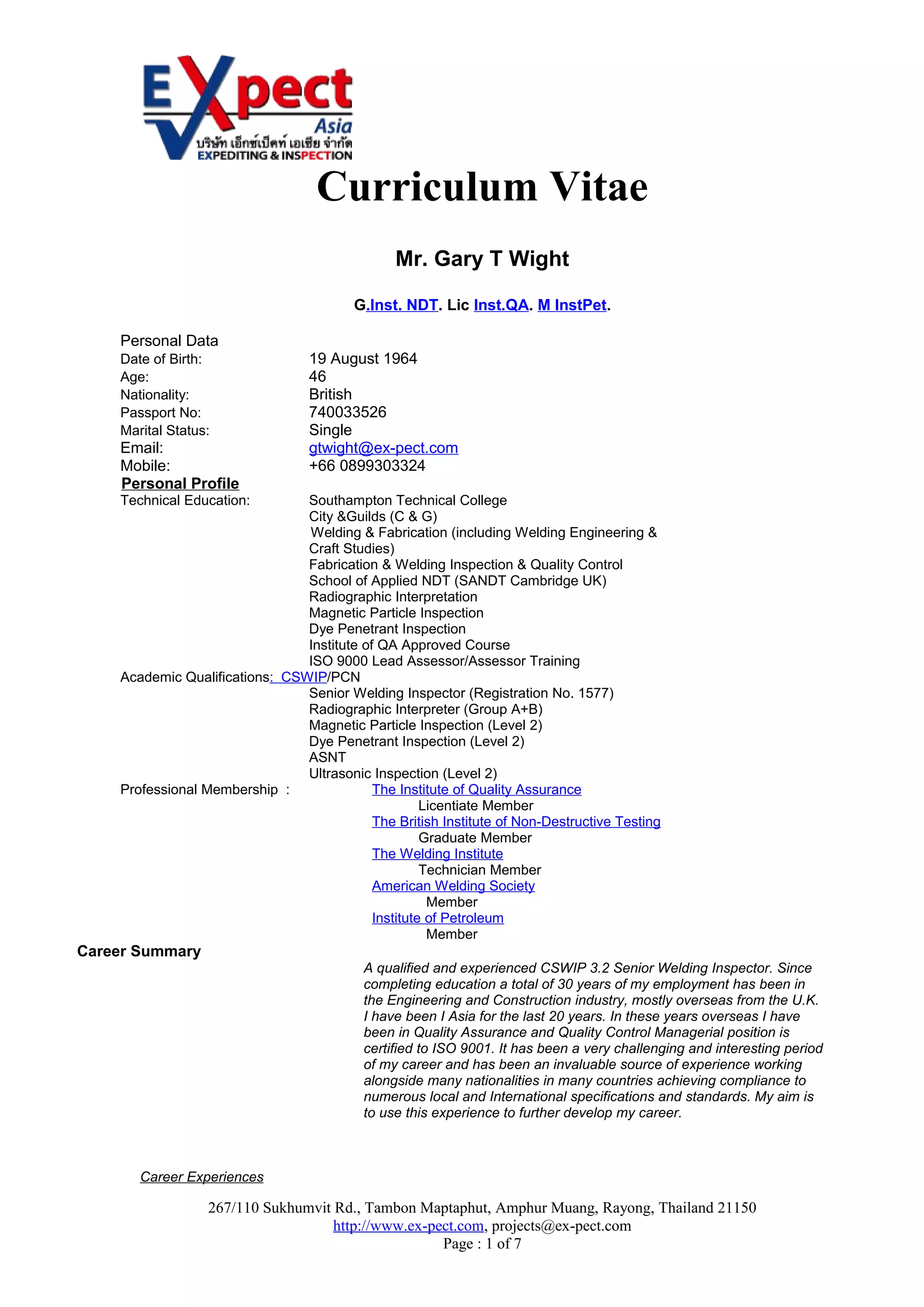 Expect.cv.Gary comprehensive | PDF