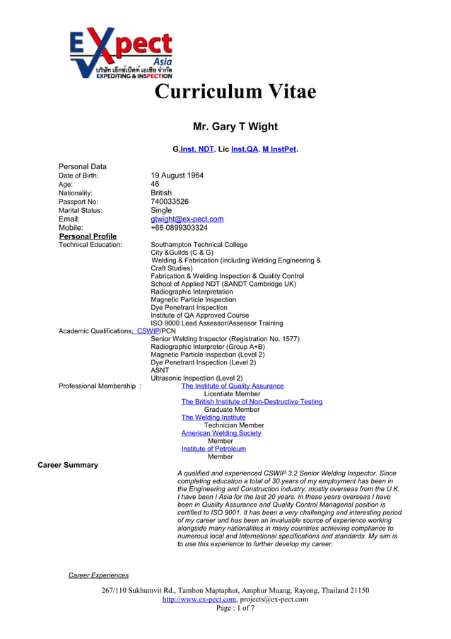 Expect.cv.Gary comprehensive | PDF