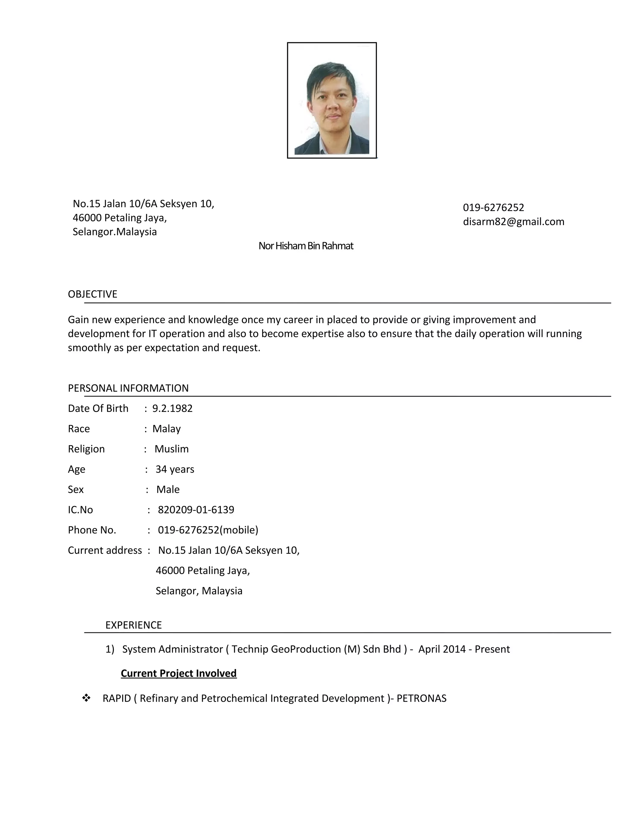 Nor Hisham Rahmat CV | PDF