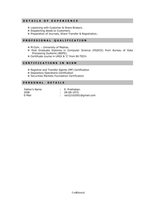 Ranganathan Resume | DOC | Business Banking & Finance | Business